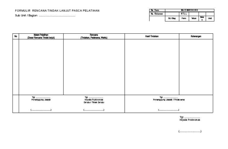0902 Form RTL Pasca Pelatihan | PDF