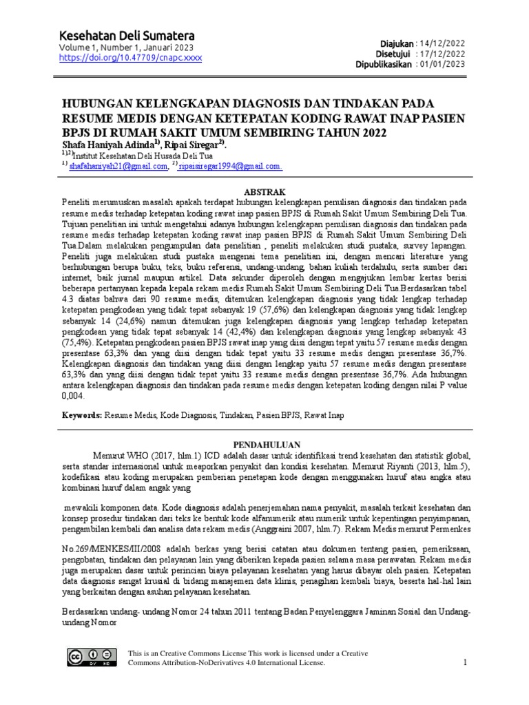 Hubungan Kelengkapan Diagnosis Dan Tindakan Pada Resume Medis Dengan ...