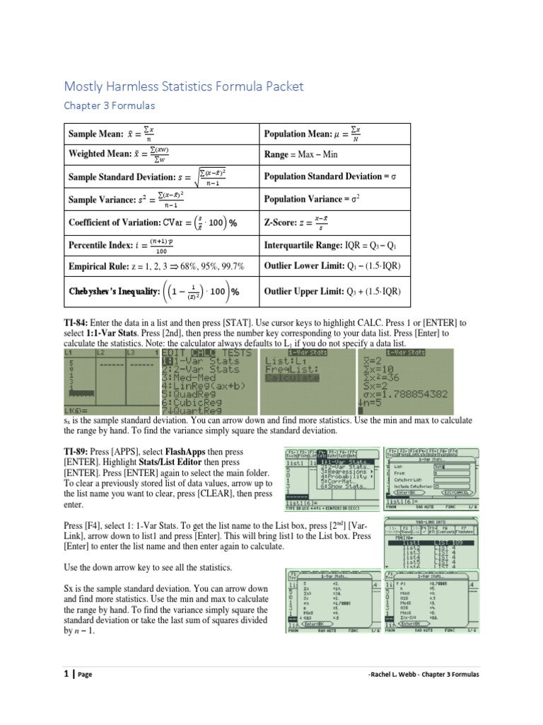 Mostly Harmless Statistics Formula Packet: Chapter 3 Formulas | PDF ...