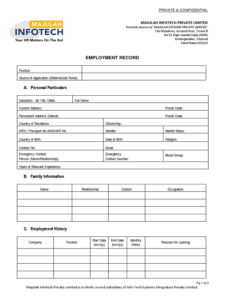 Employment Record Form for Majulah Infotech | PDF | Crimes | Crime ...