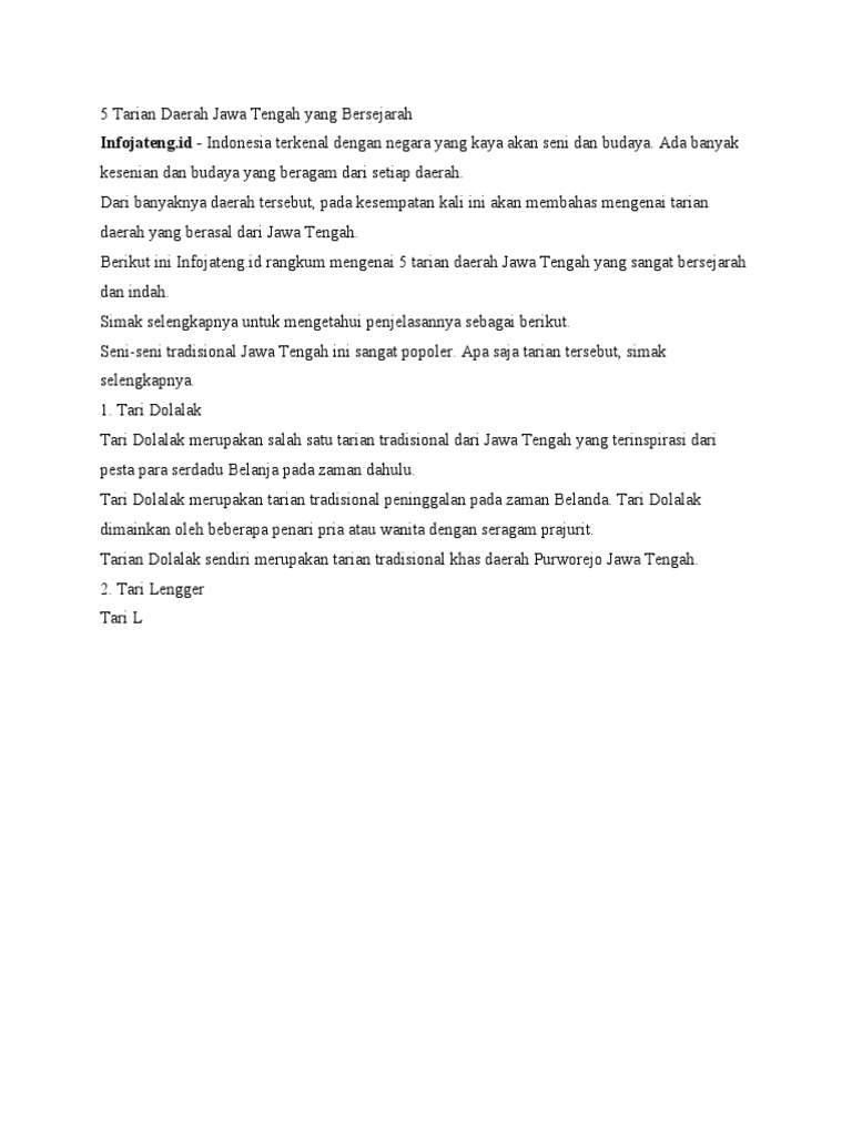 5 Tarian Daerah Jawa Tengah Yang Bersejarah | PDF