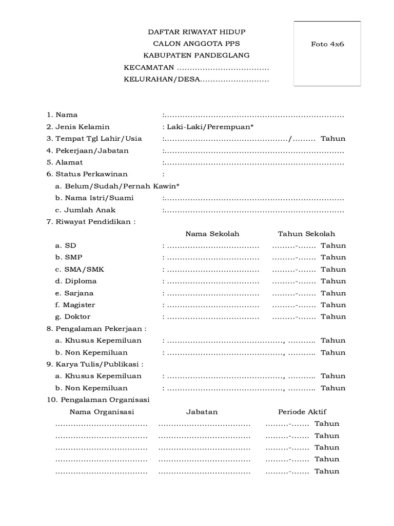 Daftar Riwayat Hidup Calon Anggota PPS | PDF