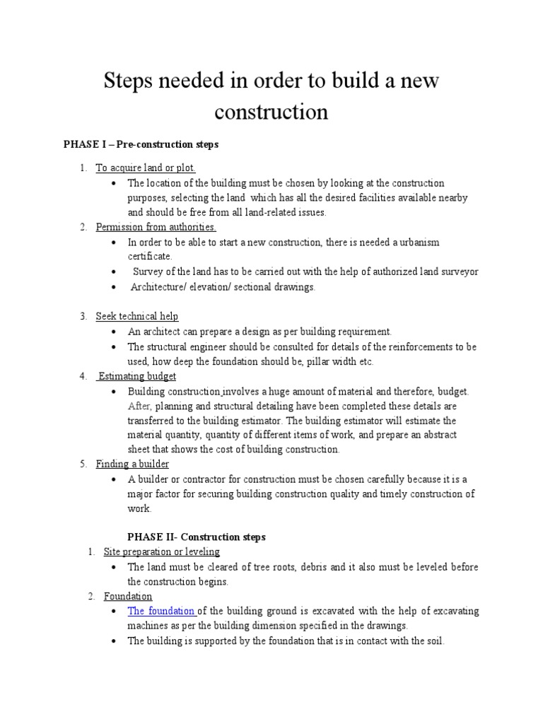 Steps Needed in Order To Build A New Construction | PDF | Wall | Masonry Steps Needed in Order To Build A New Construction | PDF | Wall | Masonry
