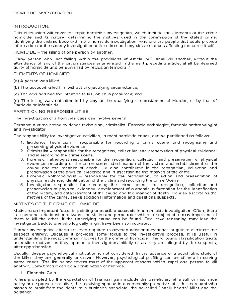 HOMICIDE-INVESTIGATION | PDF | Crime Scene | Forensic Science