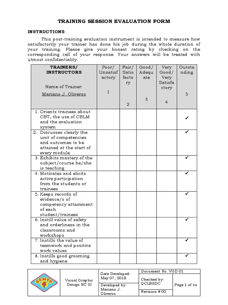 1 - 1 - Training Session Evaluation Form | PDF | Educational Technology ...
