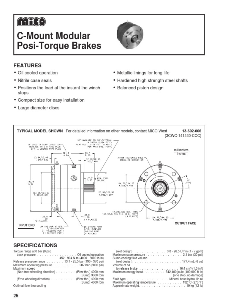 13-602-006 Mico C Mounted Posi Torque Brakes | PDF | Pressure | Brake