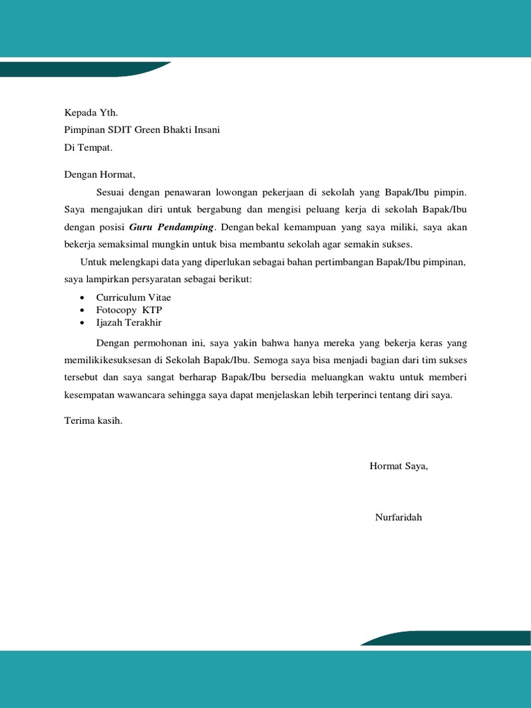 Surat Lamaran Rida | PDF