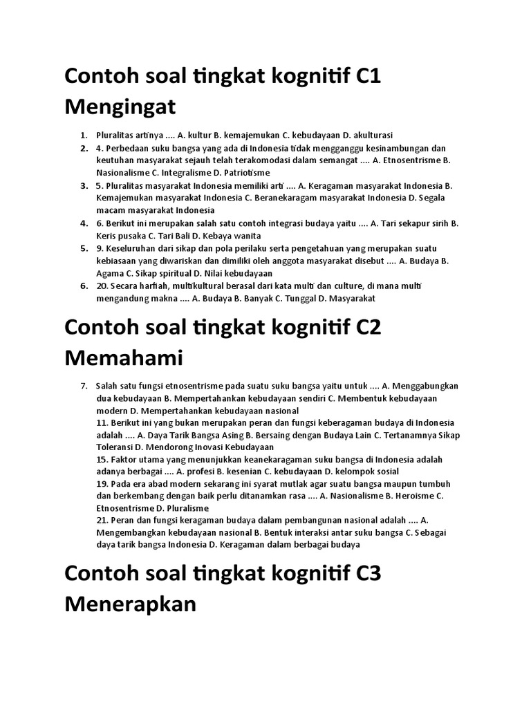 Contoh Soal Tingkat Kognitif C1 | PDF
