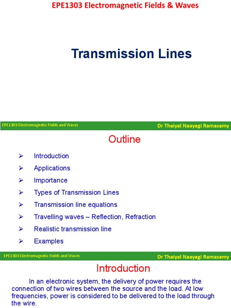 Transmission Lines in Electromagnetic Theory | PDF | Transmission Line ...