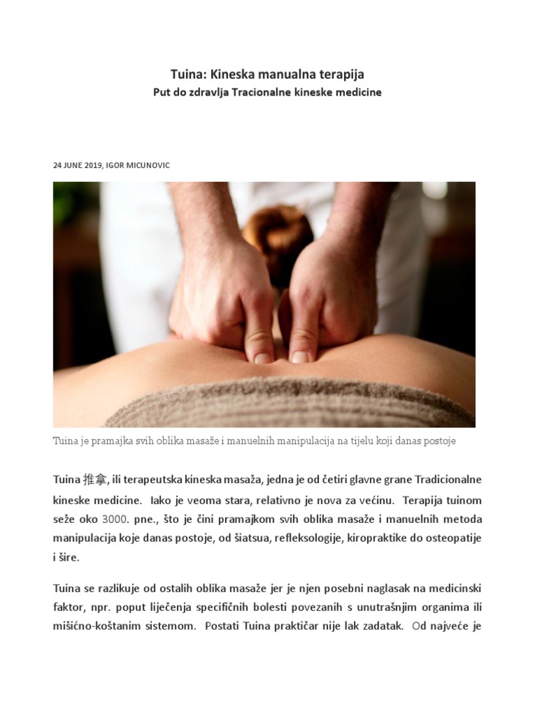 Tuina: Kineska Manualna Terapija | PDF