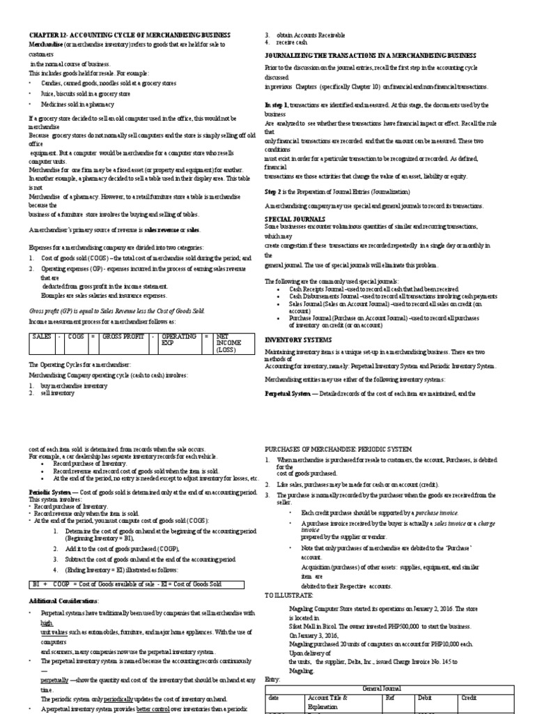 Merchandising Business Accounting Cycle | PDF | Debits And Credits ...