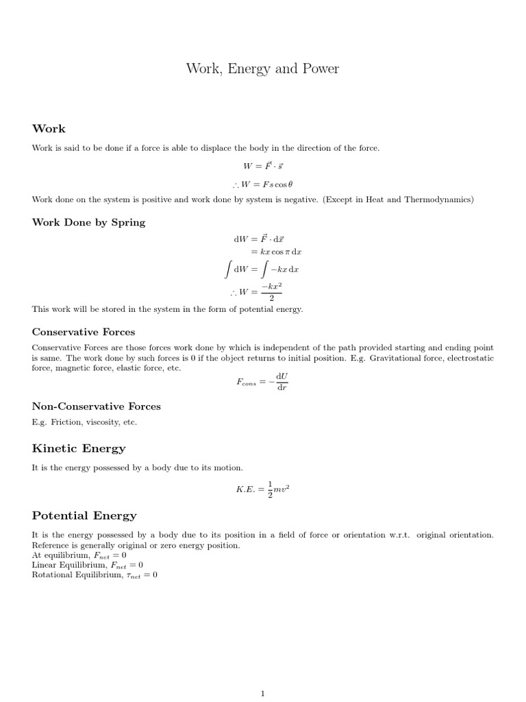 Work Energy&Power | PDF | Force | Metrology