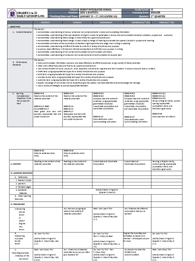 DLL - English 6 - Q2 - W9 | PDF DLL - English 6 - Q2 - W9 | PDF