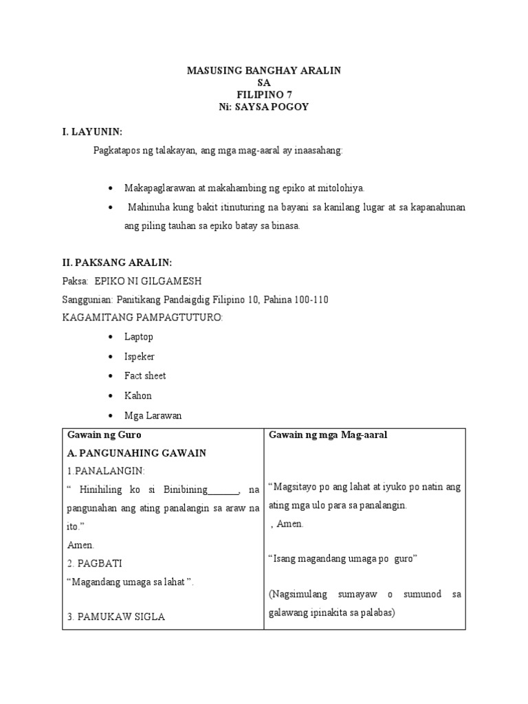 EpIKO NI GILGAMESH MASUSING BANGHAY MHS | PDF