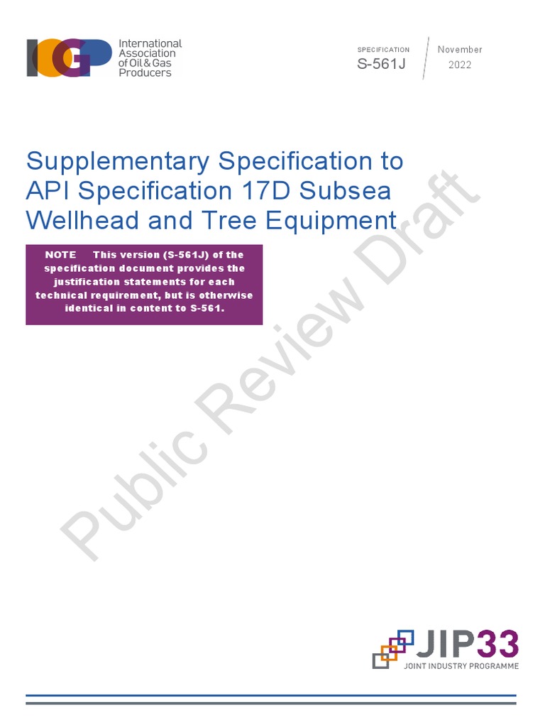 Supplementary Spec To API Specification 17D Subsea Wellhead and Tree ...