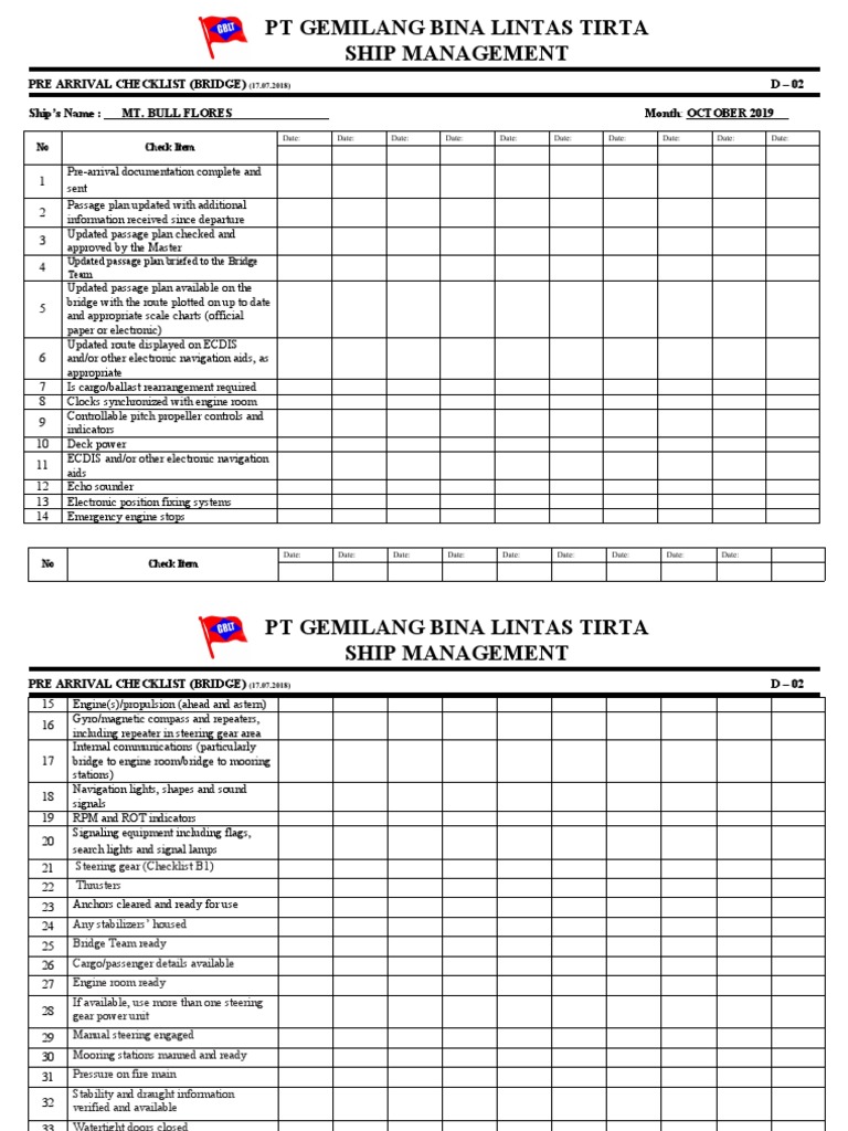 D - 02 Pre Arrival Checklist (Bridge) - New | Download Free PDF ...