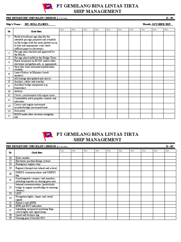 D - 03 PRE DEPARTURE CHECKLIST (BRIDGE) - New | PDF | Navigation ...