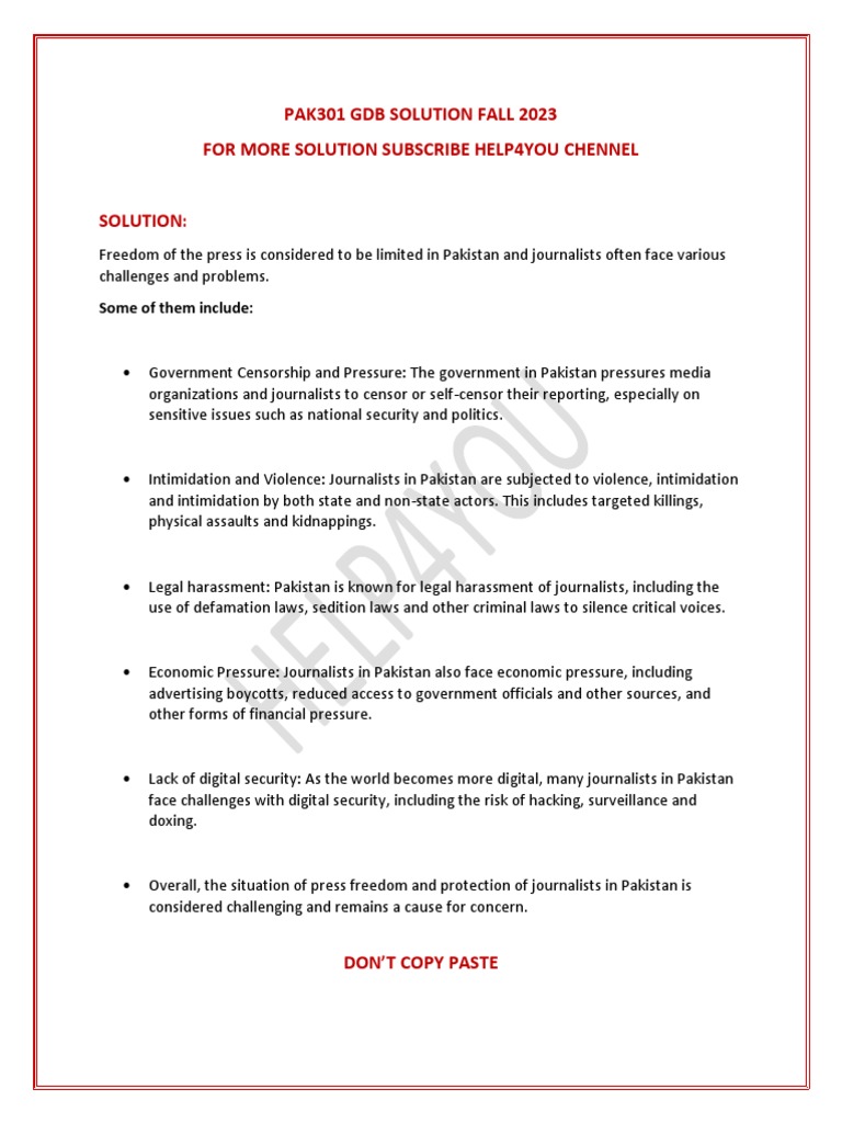 Pak301 GDB Solution Fall 2023 by Help For You | PDF