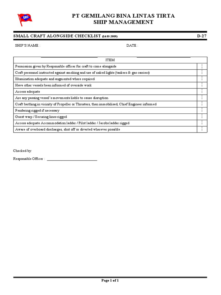Small Craft Management Checklist | PDF