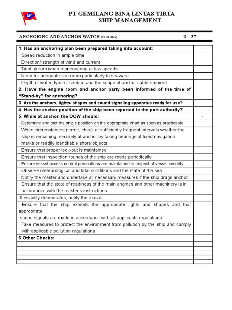 D - 37 Anchoring and Anchor Watch | PDF | Anchor | Ships