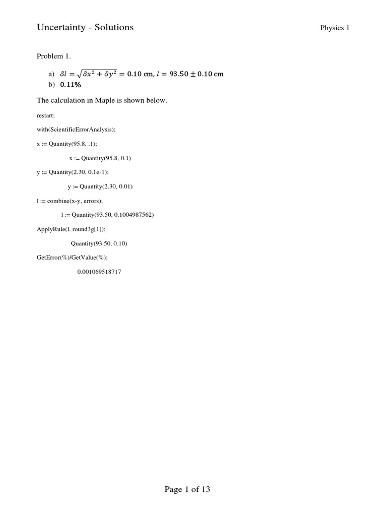 Uncertainty Solutions in Physics | PDF | Coefficient Of Determination ...