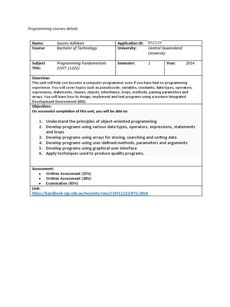 Programming Courses Details | PDF | Computer Programming | Object ...