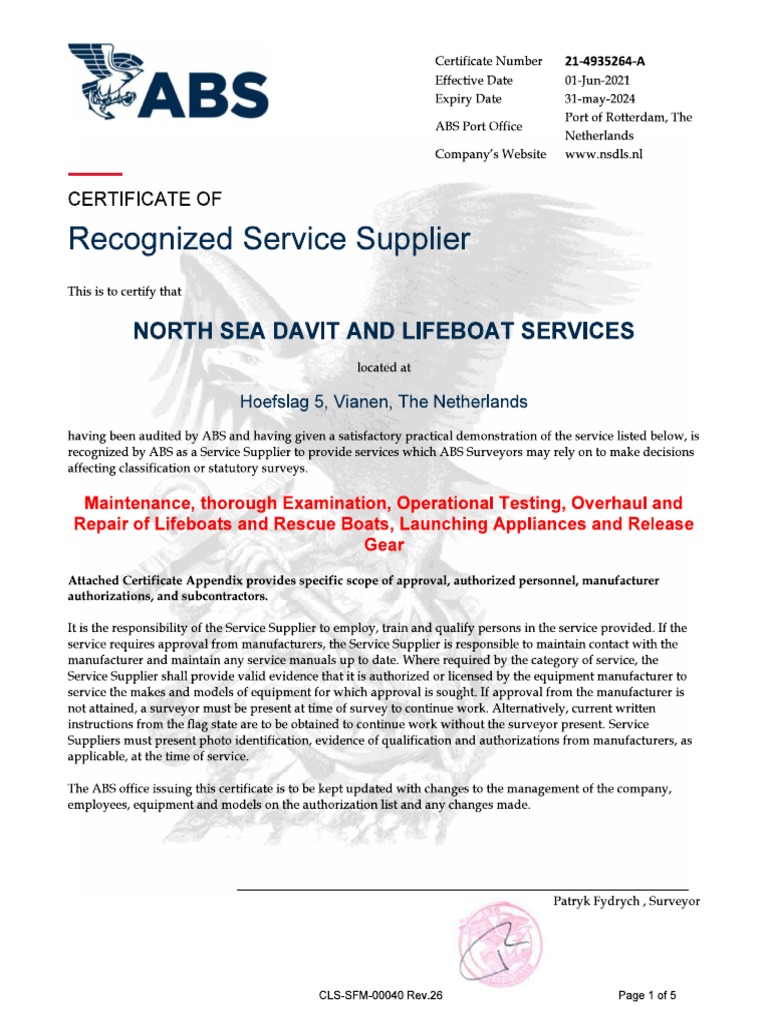 ABS Certificate Exp 31-05-2024 - 1 | PDF