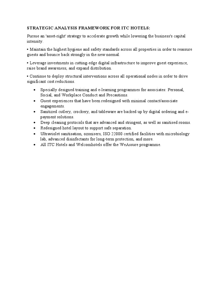 Strategic Analysis Framework For Itc Hotels | PDF