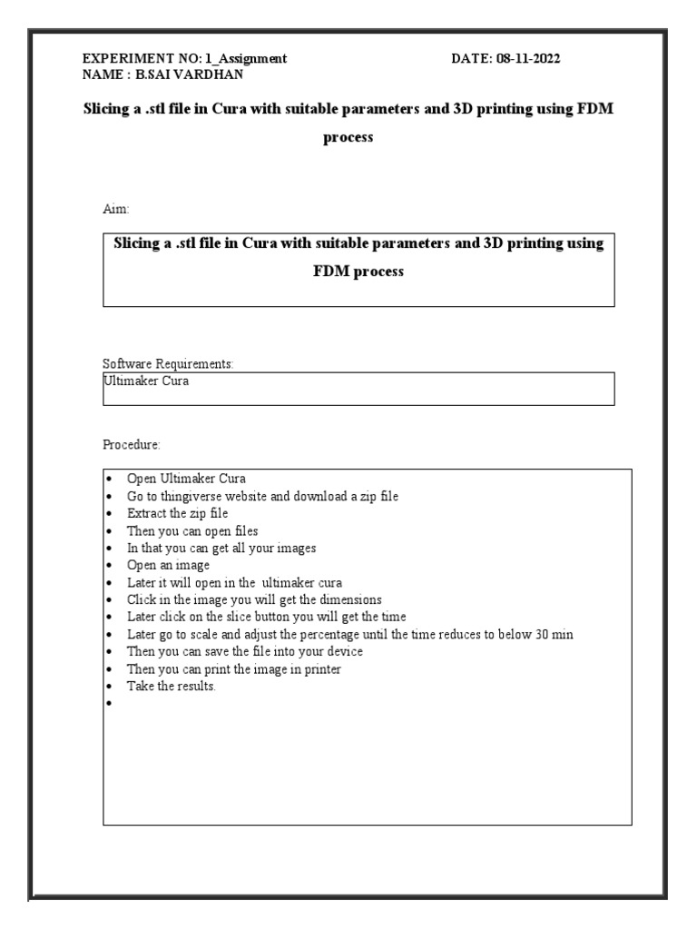 Exp 1 3D Printing | PDF