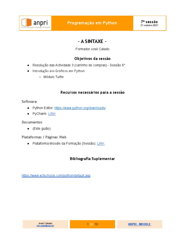 Guião Da 7 Sessão Módulo Turtle Python Anpri Pdf Python 5115