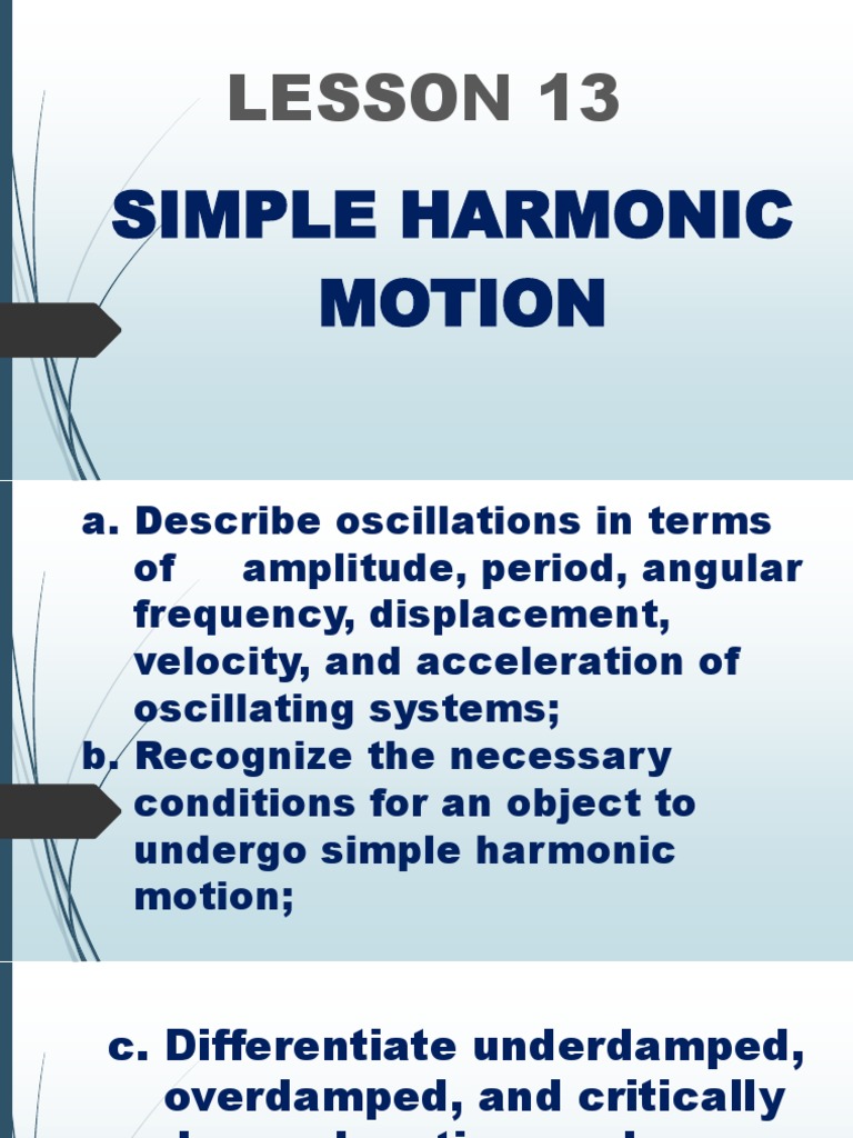Lesson 13 Simple Harmonic Motion | PDF | Damping | Pendulum