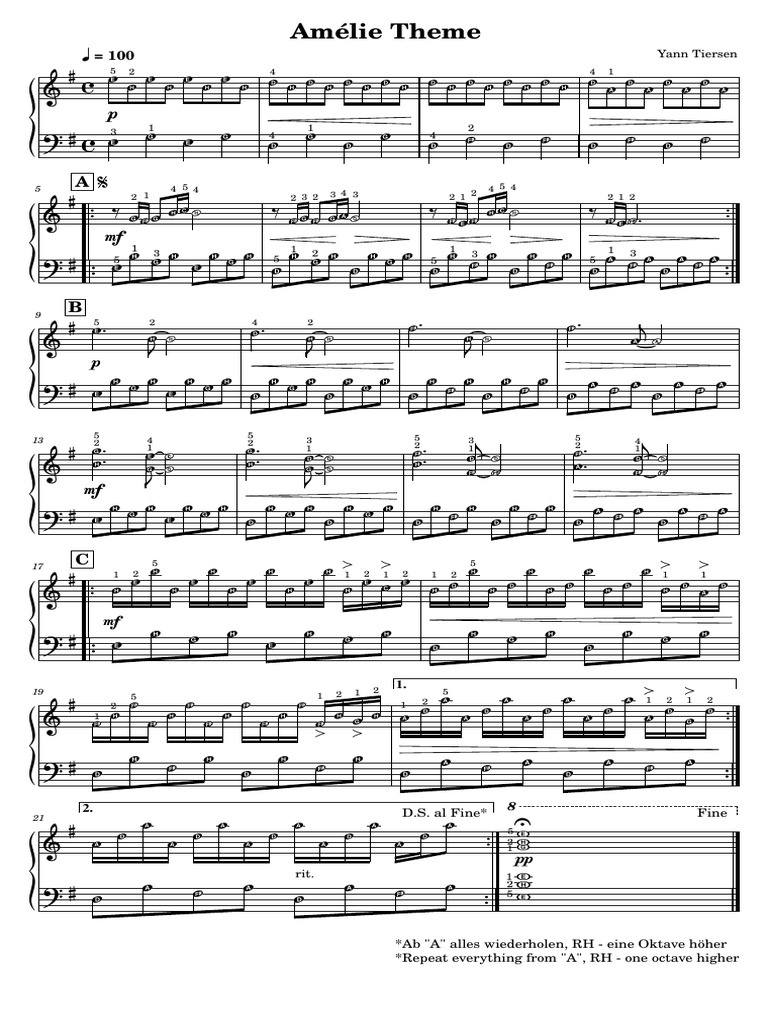Amelie Piano Noten Kostenlos Pdf