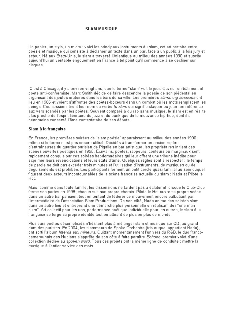 Évolution du Slam en Musique | PDF | Poésie | Arts du spectacle