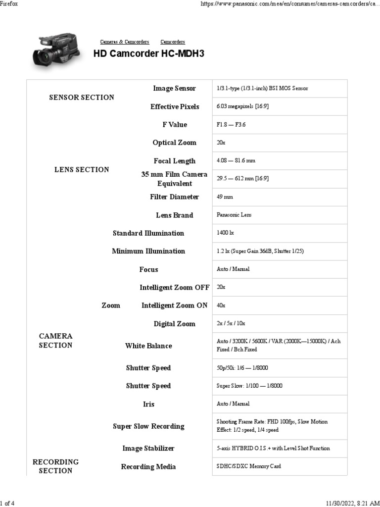 hc-mdh3 panasonic | PDF | Image Stabilization | Camera