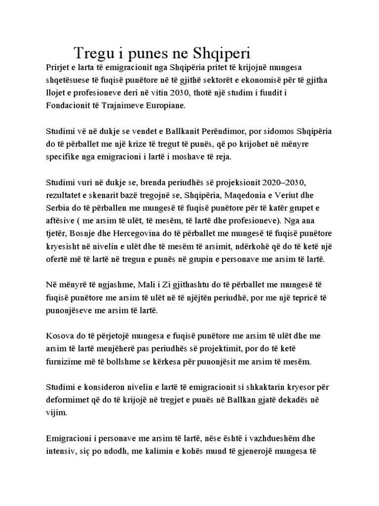 Tregu I Punes Ne Shqiperi | PDF