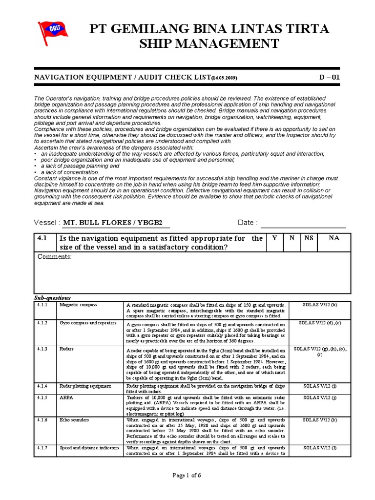 Navigation Audit Checklist | PDF | Navigation | Compass
