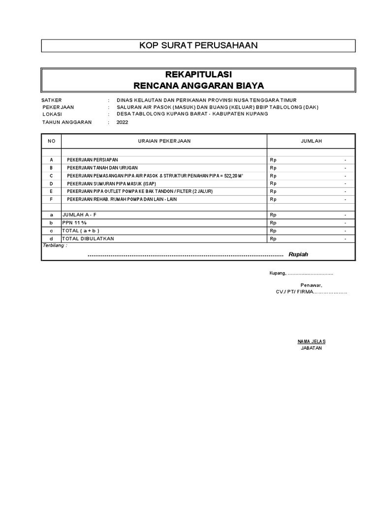 Boq Saluran Air Pasok | PDF
