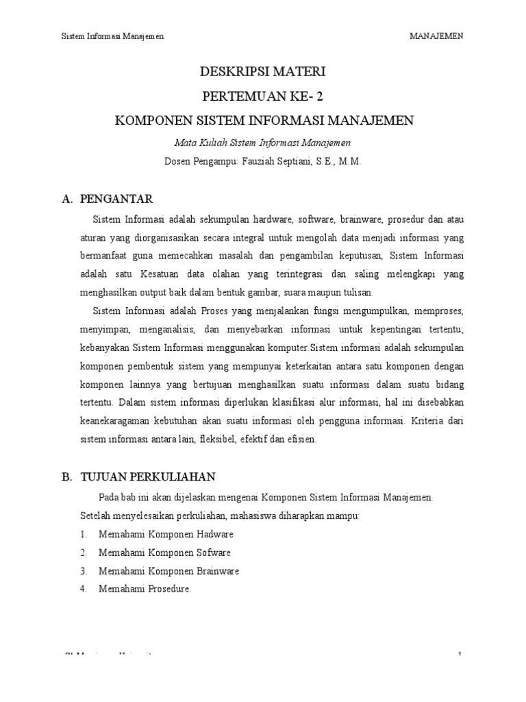 Materi Pertemuan Ke-2 Mata Kuliah SIM (1) - Dikonversi | PDF