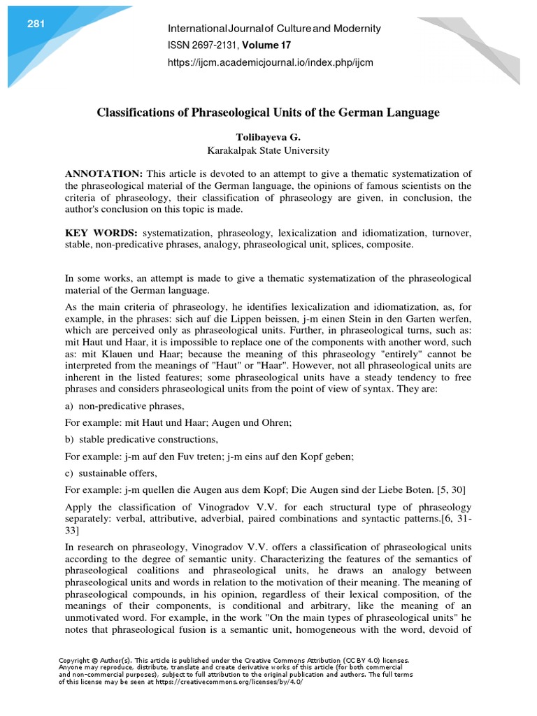 Classifications of Phraseological Units of The German Language | PDF ...