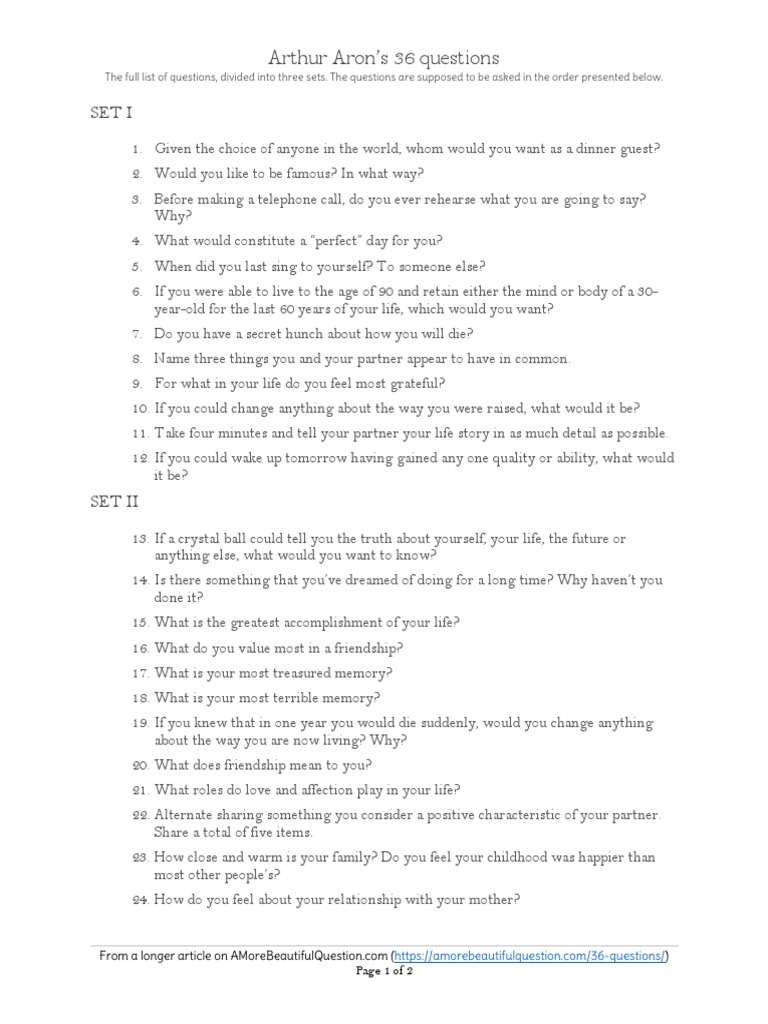 Arthur Aron's 36 Questions Guide | PDF