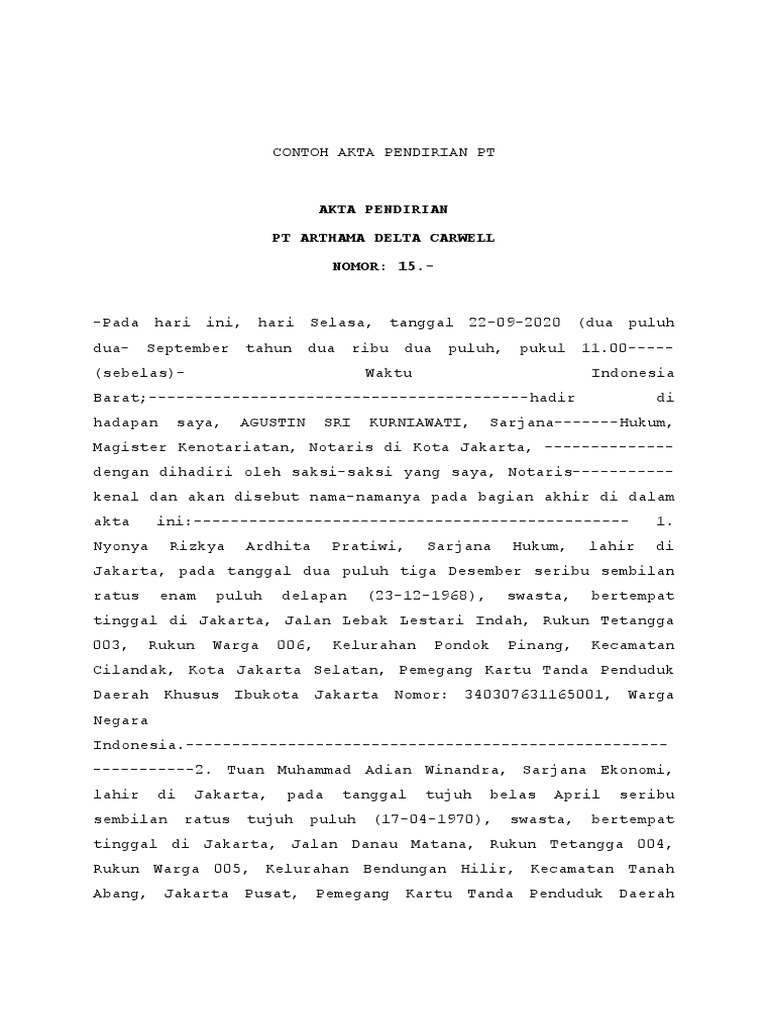 Akta Pendirian PT Arthama Delta | PDF