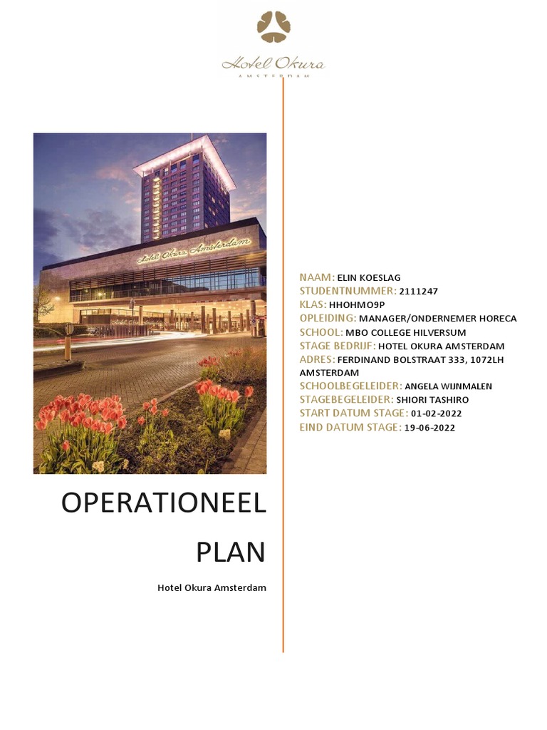 Operationeel Plan Hotel Okura Amsterdam | PDF