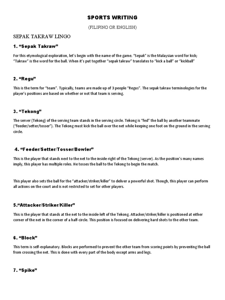 SPORTS - WRITING Handout | PDF | Mixed Martial Arts | Grappling