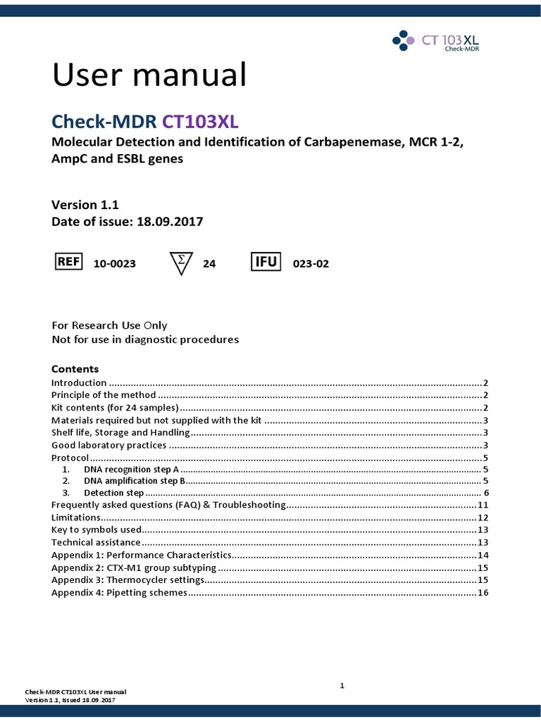 IFU Check-MDR - CT103XL | PDF | Beta Lactamase | Polymerase Chain Reaction