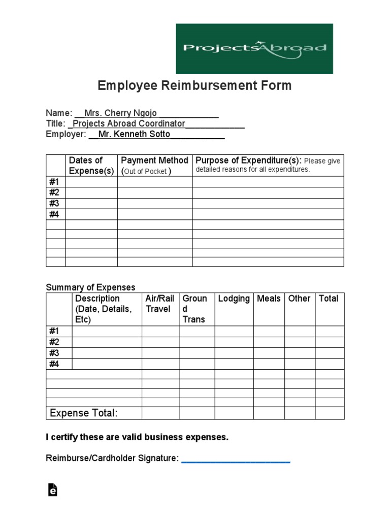 Employee Reimbursement Form | PDF