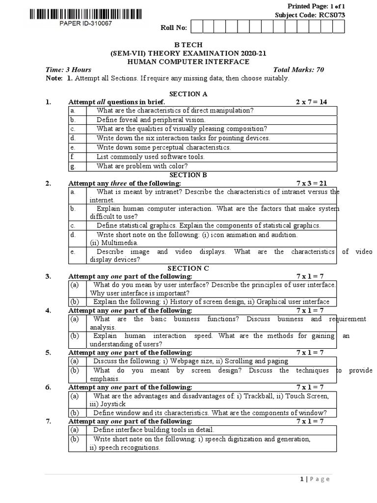 Btech Cs 7 Sem Human Computer Interface rcs073 2021 | Download Free PDF | Graphical User ...