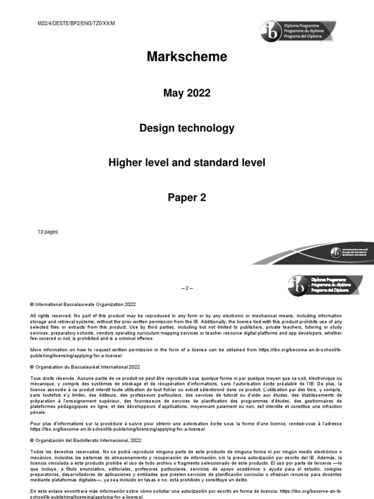 2022may Design Technology Paper 2 HLSL Markscheme | PDF | Business