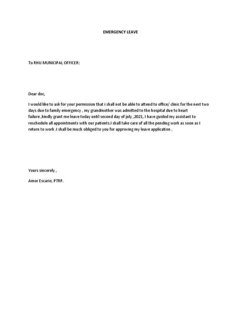 Request for Emergency Leave Due to Family Medical Crisis | PDF