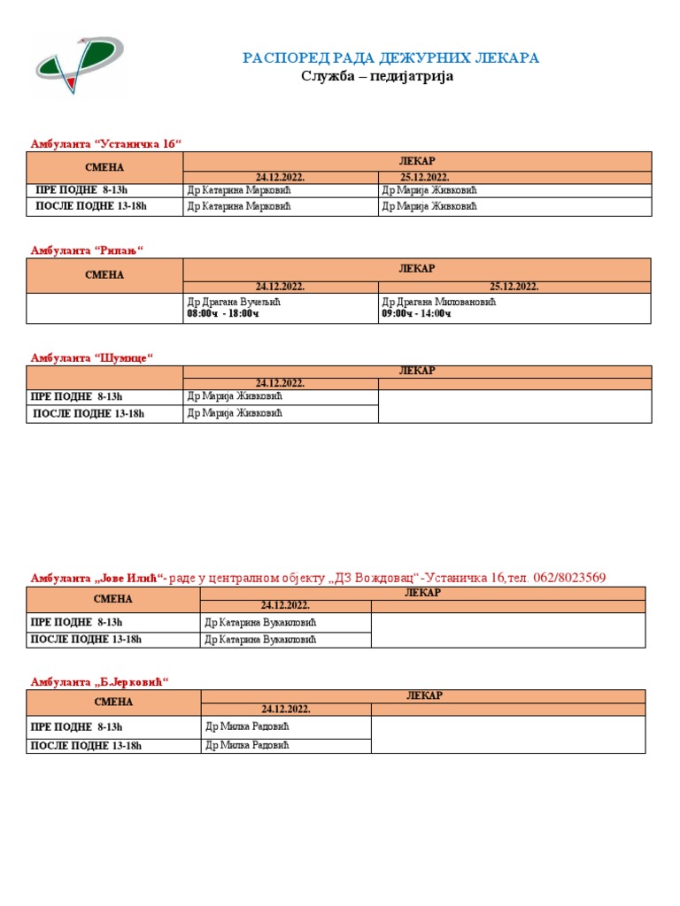 Dezurstva - Pedijatrija | PDF