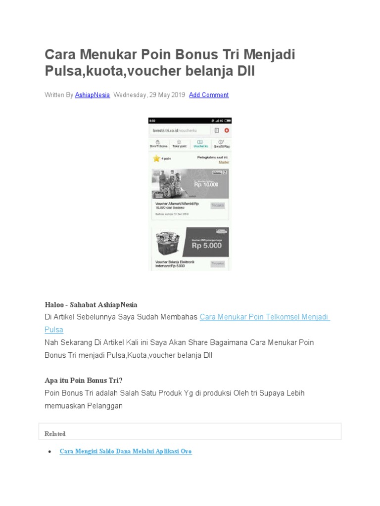 Cara Menukar Poin Bonus Tri Menjadi Pulsa | PDF